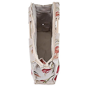 Knitting Tote Bag,Exquisite Practical Wood Handle Woven Fabric Storage Bag for Knitting Needles Sewing Tools(Red Flower)