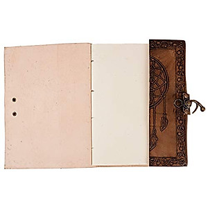Leather Journal 7 x 5 Inch 220 Page Journal, Vintage Owl Embossed Blank Book, Sketchbook, Notebook Leather Journal (Handmade Unlined Paper) - Pocket style with Lock Closure for Men and Women (Vintage Tan - Plain Paper) (7 x 5 Inch, TC Leather)