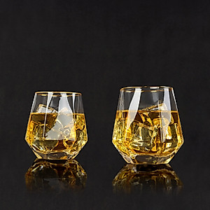 Creekview Home Emporium Scotch Glass Set - Diamond Designed 4pc Clear Whiskey Glasses with Gold Rim for Special Events