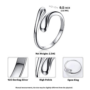 ChicSilver 925 Sterling Silver Rings Minimalist Teardrop Adjustable Rings for Women High Polish Open Ring Eternity Ring