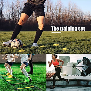 Football Training Equipment | Speed Agility Training Set, Including 1 Agility Ladder, 4 Steel Piles,12 Disc Cones ,1 Resistance Umbrella .| for Athletes/Sports Including Football & Basketball(Yellow)