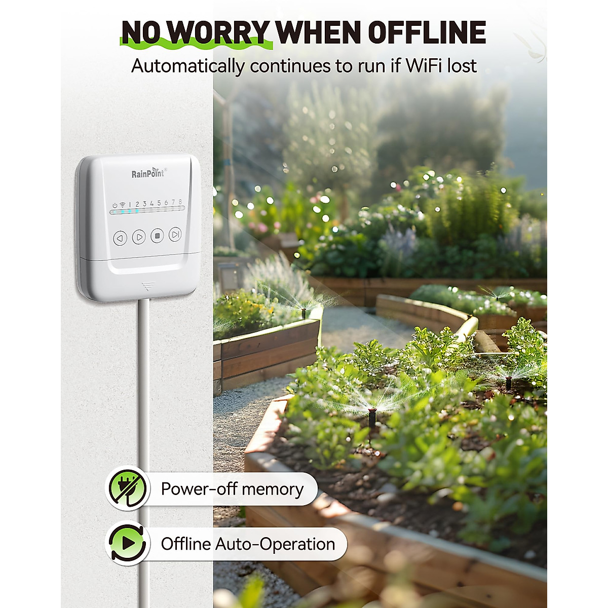 RAINPOINT 8 Zone Smart Sprinkler Controller - Local Weather Intelligence WiFi Sprinkler System Controller, Easy Install APP Control Irrigation System, Sprinkler Timer for Garden Yard