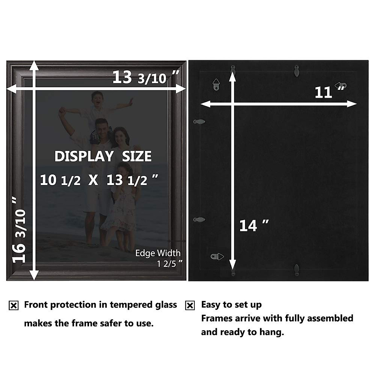 LaVie Home 11x14 Picture Frames (1 Pack, Black) Rustic Photo Frame Set with Tempered Glass for Wall Mount Display