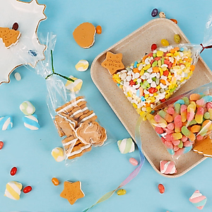 Cellophane Bags,120Pcs 4x9.5 Inch Clear Plastic Cellophane Treat Bags with 4.7" Twist Ties 4 Mix Colors, Large Party Favor Bags Goodies Bags OPP Treat Bags for Birthday Party Favors, Valentines, Easter, Weddings ,Halloween，Christmas Gift Wrapping