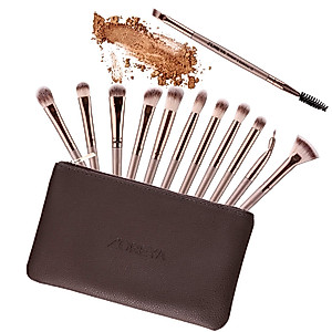 Z'OREYA Eye Makeup Brushes, 12 Pcs Professional Eye Brush Set Eyeshadow, Eyebrow, Blending, Fan, Eyelash Brush Set With Carrying Bag(Champagne Gold)