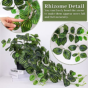 LOYWREE 28.7 Inch Faux Peperomia Watermelon Artificial Plants - Realistic Faux Plants in Pot for Indoor Outdoor Home Office Decor - Perfect Housewarming Gift