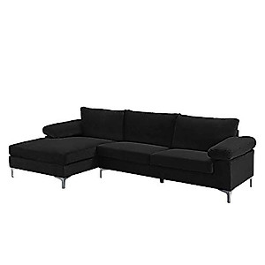 Casa Andrea Milano Modern Velvet Fabric Sectional Sofa, L-Shape Couch with Extra Wide Chaise Lounge