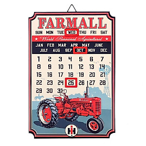 Farmall International Harvester Calendar - Vintage Embossed Metal Farmall Sign With Magnets for Garage or Man Cave Red