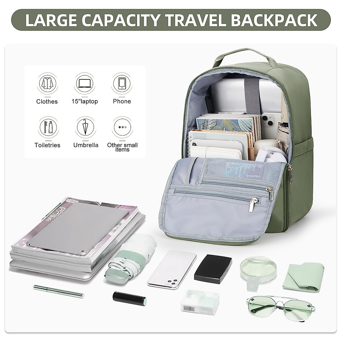 WEPLAN 17x10x9 United Airlines Personal Item Bag, Underseat Carry on Backpack, Waterproof Cabin Luggage Bag, Travel Essentials, Green