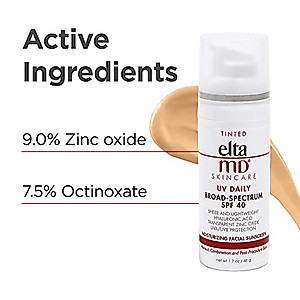 EltaMD UV Daily SPF 40 Tinted Sunscreen Moisturizer Face Lotion, Tinted Sunscreen with Hyaluronic Acid, Broad Spectrum Hydrating Sunscreen, Non Greasy, Sheer, Mineral-Based, 1.7 Ounce