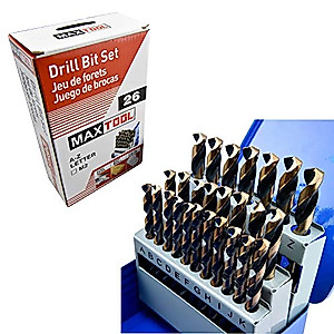 MaxTool 26 Pieces Drill Set 26PCs/26-Piece Twist Drill Bit Set High Speed Steel M2 Fully Ground Letter A to Z; JBS02H10R26