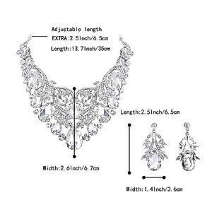 BriLove Women's Bohemian Boho Crystal Teardrop Filigree Leaf Hollow Statement Necklace Dangle Earrings Set