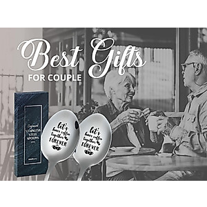 Coffee Spoons for Couples, 2 Pcs Stainless Steel Engraved Coffee Spoons, Coffee Lovers Gifts, Gift Ready Package, Let's Have Coffee Together Forever