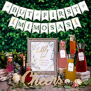 PRESTIGE Mimosa Bar Kit | Bubbly Brunch Decorations w/Greenery Mimosa Bar Sign & Gold Banners. Classy Bridal Shower Decorations, Momosa Bar Baby Shower Supplies, Rustic Birthday Party Brunch Decor Set
