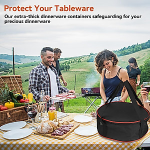 Dishes Storage Bag, China Storage Chest Round Crockery Storage Bag Plate Protectors Travel Bag Large Camping Tableware Dinnerware Bag Cupboard Storage Bag