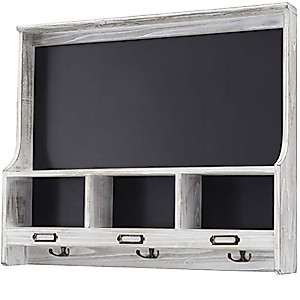 EXCELLO GLOBAL PRODUCTS Grey Wooden Wall Mounted Hanging Coatrack Shelf with Chalkboard 20"x24" - GPP-0027