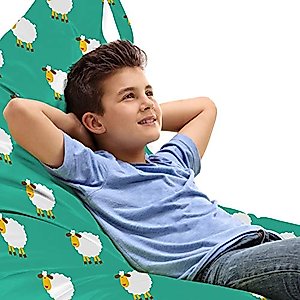 Ambesonne Cartoon Lounger Chair Bag, Sheep Bedtime Childish Theme Lamp Sleep Well Concept Pattern, High Capacity Storage with Handle Container, Lounger Size, Sea Green Orange White