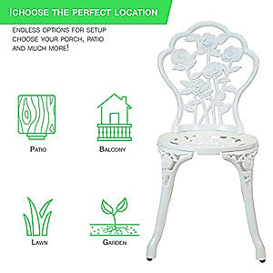 Patio Premier 217004 3pc Outdoor Rose Garden Bistro Set, Cast Iron and Aluminum Frame, White