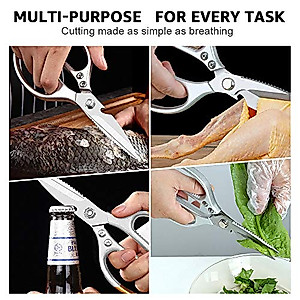 ONEBOM Kitchen Shears 2 Pack,Multi-Function Kitchen Scissors Heavy Duty Sharp 304 Stainless Steel, Sliver Apartment Kitchen Accessories Cooking Shears for Chicken,Meat,Fish,Poultry(Sliver)