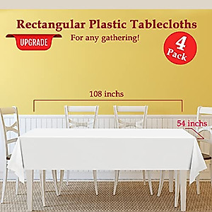 Kincown Plastic Tablecloth 4 Pack Premium Disposable Tablecloth for Rectangle Tables (54"X108") Rectangular Table Cloths Covers for Party Wedding Birthday Thanksgiving Christmas (White)