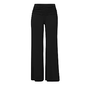 Hybrid & Company Women Palazzo Pants w/Fold Over Waist Band KPZ26932 M Black