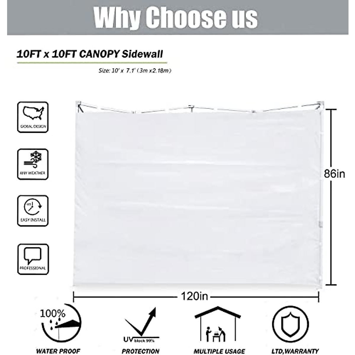 SCOCANOPY SideWall for 10x10 Canopy Frame, 3 Pack SunWall with 1 Pack Canopy Door,White