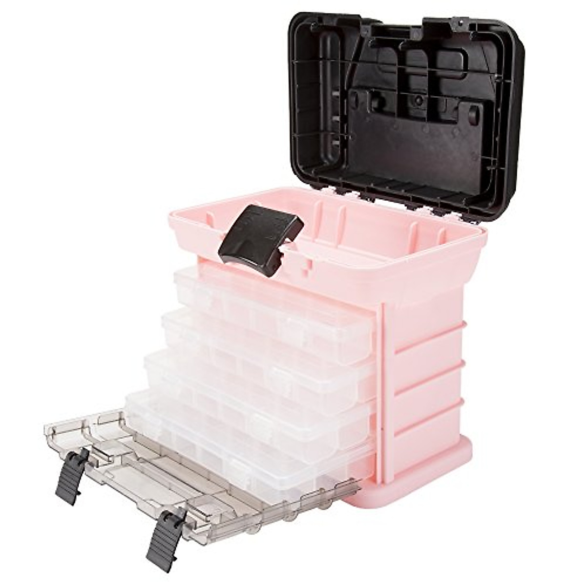 Pink Tool Box – Durable Tackle Box Organizer with 4 Compartments for Hardware, Fishing Tackle, Beads, Hair Accessories and More by Stalwart