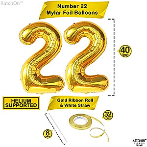 Giant, Gold 22 Balloon Number - 40 Inch | Gold 22 Birthday Balloons for 22 Birthday Decorations | 22 Balloons for Birthday Party Decorations | 22 Balloon Number Gold | 22 Birthday Decorations for Men