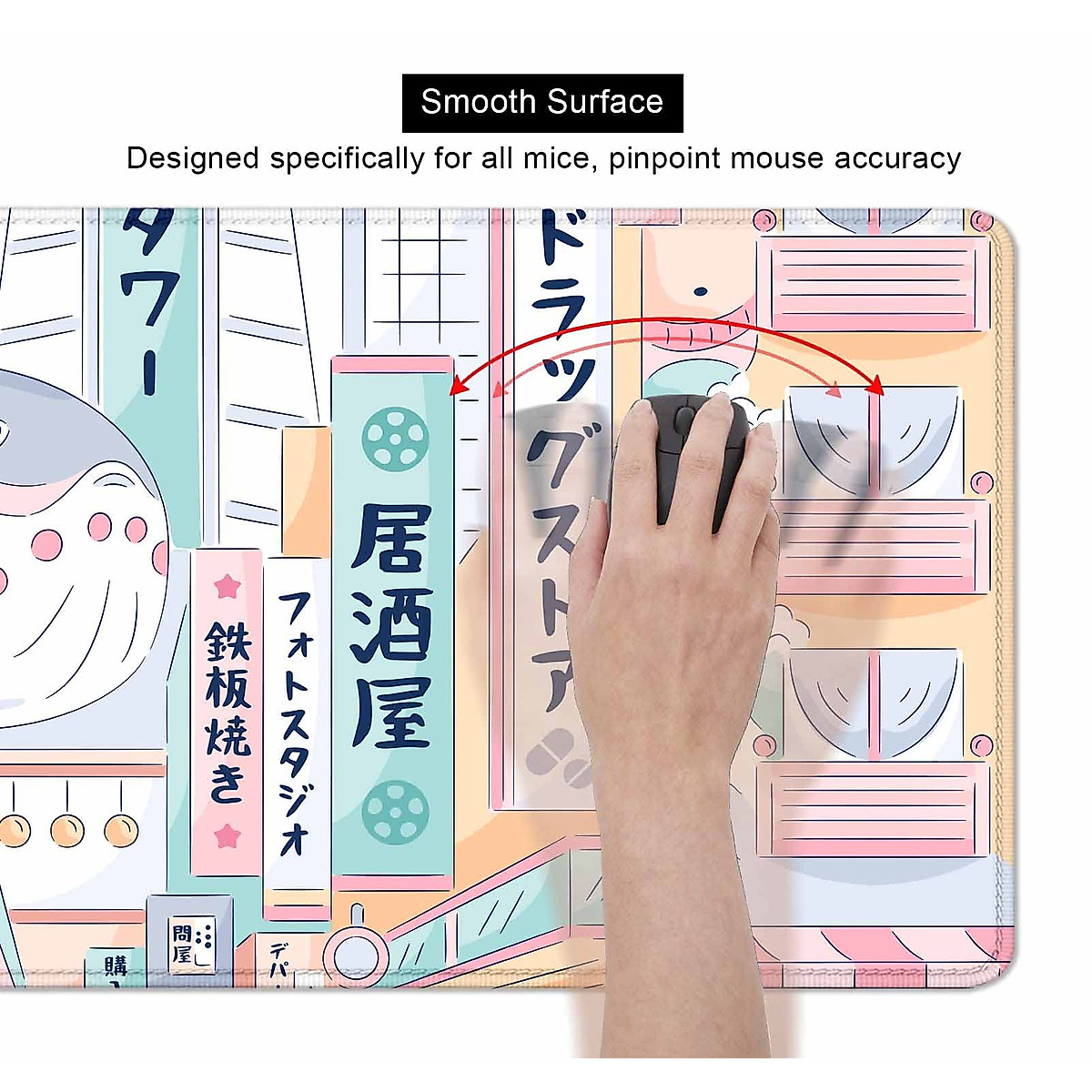 SXCKANG Cute Japanese Street Desk Mat XL, Pink Tokyo Street Mousepad Kawaii, Extra Large Gaming Mouse Pad, XXL Anime Aesthetics Scenery Deskmat, Full Desk Mouse Pad- 35.4 x 15.7 Inch