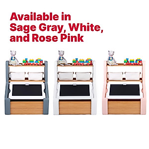 Step2 Harmony Toy Storage Box, Wood and Plastic, Shelves for Books, Toy Storage Bin with Chalkboard Lid and Clip, Easel and Toy Organizer in One