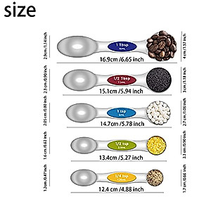 KUFUNG Kitchen Stainless Steel Baking Measuring Spoon &Cups Set for Dry or Liquid (5 pcs, Mixed Color)