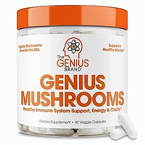 Genius Mushroom - Lions Mane, Cordyceps and Reishi - Immune System Booster & Nootropic Brain Supplement - for Natural Energy, Memory & Liver Support, 90 Veggie Pills