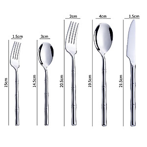 60 Piece Bamboo Shaped Flatware Set Service for 12, 18/10 Stainless Steel Bamboo Handle Silverware Cutlery Set For Home Kitchen Hotel Utensils, Mirror Polished, Dishwasher Safe