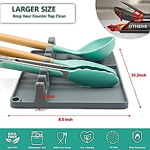 Spoon Rest, 2 in 1 Silicone Utensil Rest with Drip Pad for Multiple Kitchen Utensils, Spoon Holder for Stove Top Larger Size Upgraded Food-Grade BPA-Free Heat-Resistant Dishwasher Safe, Gray