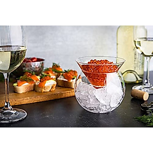 Kook Glass Caviar Chiller Server Set, Serving Dish with Ice Holder, for Shrimp, Appetizers, Liquor, Martinis and Cocktails, Dishwasher Safe, 5 oz Bowl, Set of 2