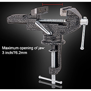 Universal Table Vise 3 Inch, Home Vise Clamp-on Portable Bench Clamp, 360° Swivel Base Clamps Fixed Tool for Woodworking, Handcraft Creations, Metalworking, Cutting Conduit, Drilling, Sawing (Black)