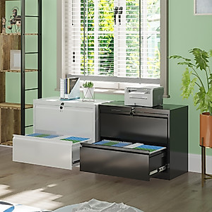 JAORD 2 Drawer Lateral Filing Cabinet, Metal Lateral File Cabinet with 2 Drawers for Letter/Legal Size, Locking File Cabinet, Black Filing Cabinet with Lock for Home Office, Assembly Required(Black)