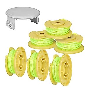 Generep Weed Wacker String Trimmer Twisted Line Replacement for Ryobi 18v, 24v, and 40v Cordless Trimmers, 6 Spool, 1 Cap
