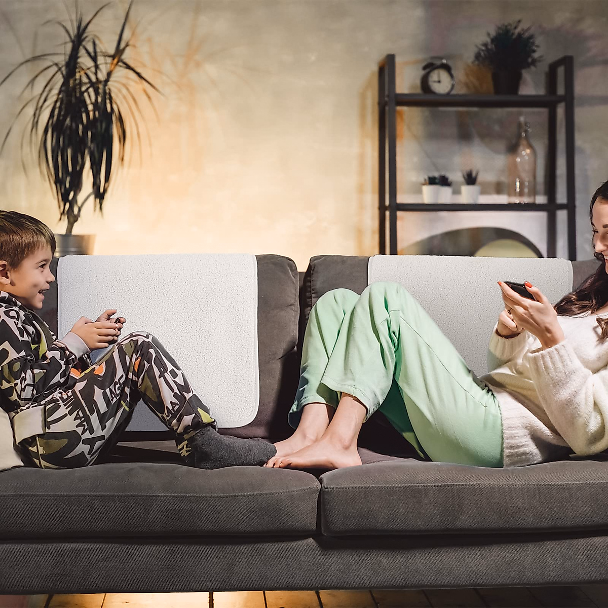 Frienda 2 Pieces Recliner Headrest Covers Sofa Headrest Protector Sherpa for Recliner Chair Couch Furniture Non Slip for Living Room(Beige)