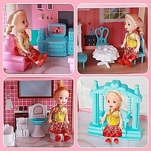 Big Doll House for Kids, 3-Story 8 Rooms Princess Dream House Toys with Doll & Doll Furnitures, DIY Dollhouse with Light Strip