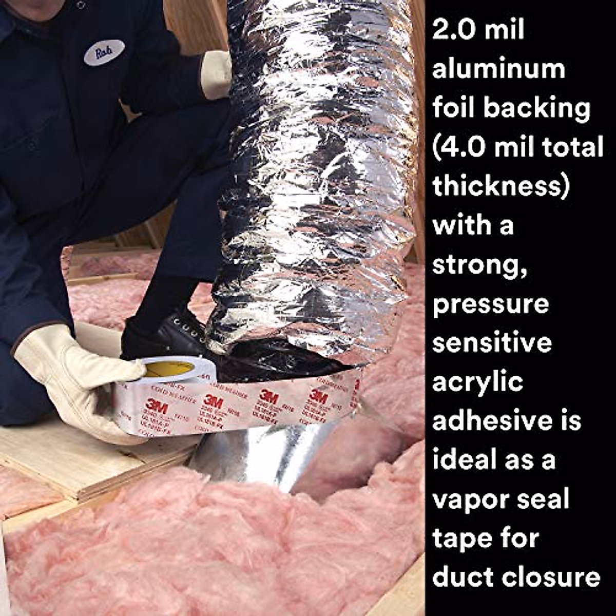 3M Aluminum Foil Tape 3340, 2.5" x 50 yd, 4.0 mil, Silver, HVAC, Sealing and Patching Hot and Cold Air Ducts, Fiberglass Duct Board, Insulation, Metal Repair