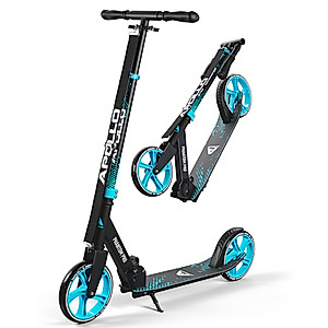 APOLLO Non-Electric Adult Scooter - Manual Folding Kick Scooter for Adults, Teens & Kids Ages 6 Years and up with Big Wheels (XXL), Foldable Kick Scooters, Scooter for Adults 220 lbs (Blue)