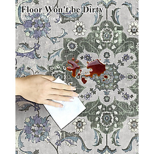 Roseek Door Mat 2x3 Rug, Small Boho Area Rug for Living Room, Machine Washable Kitchen Rugs Non-Slip, Entry Mat Indoor Low Pile Throw Floral Rugs Grey Carpet for Bedroom, Entryway, Hallways