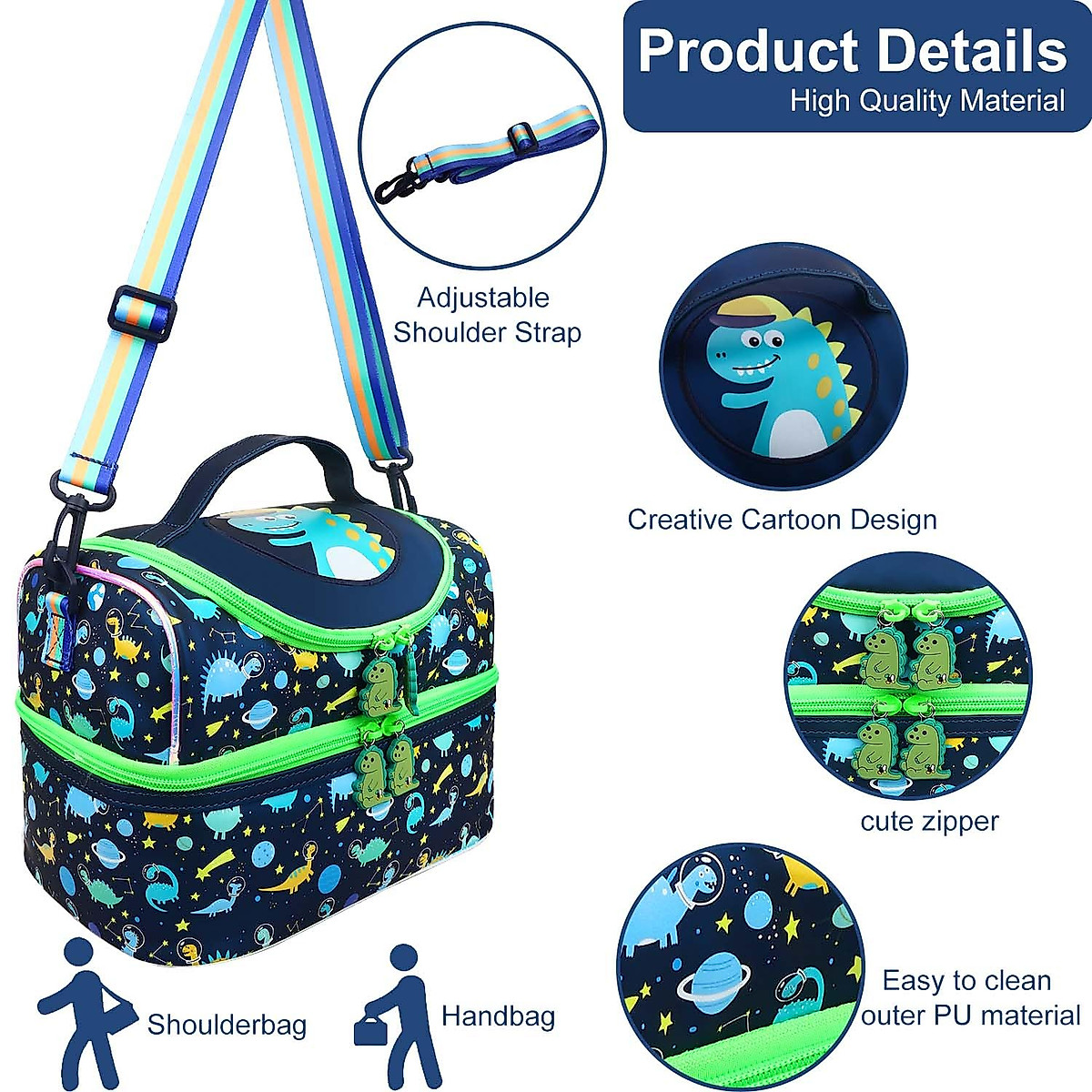 RHCPFOVR Kids Lunch Bag - Double - Decker Cooler Insulated Lunch Box for Boys Girls,Washable Lunch Bag with Strap and Reusable Toddler Lunchbox for School and Daycare