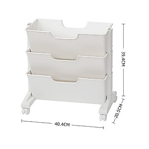 White 3-Tier Rolling File Cart, Utility Cart with Spinner Wheels Classroom Desk Side Bookshelf for Students, Teachers, File Organizer and Classroom, Library Storage Bookshelves