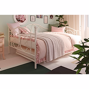 DHP Bombay Metal Full Size Daybed Frame with Included Twin Size Trundle - White, 4040129