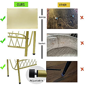 Jbikao Side Table, Gold End Table with Magazine Holder, Record Player Stand with Storage, Bedside Table Nightstand for Living Room, Bedroom, Office, Metal