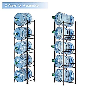 LIANTRAL 5 Gallon Water Jug Holder, 5 Tiers Brown Heavy Duty Water Rack Freestanding, Water Bottle Organizer for Home Office