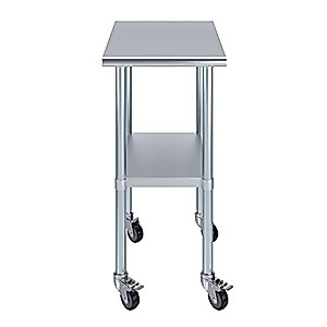 AmGood Stanless Steel Work Table with Casters | Mobile Metal Table (Stainless Steel Table + Casters, 18" Long x 24" Deep)