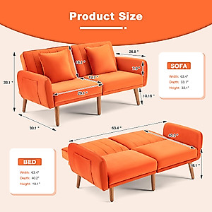 JOMEED 65" Velvet Loveseat Sofa,Modern Couch for Living Room,Futon Sofa Bed with Adjustable Backrest for Small Spaces,Dorm,Apartment